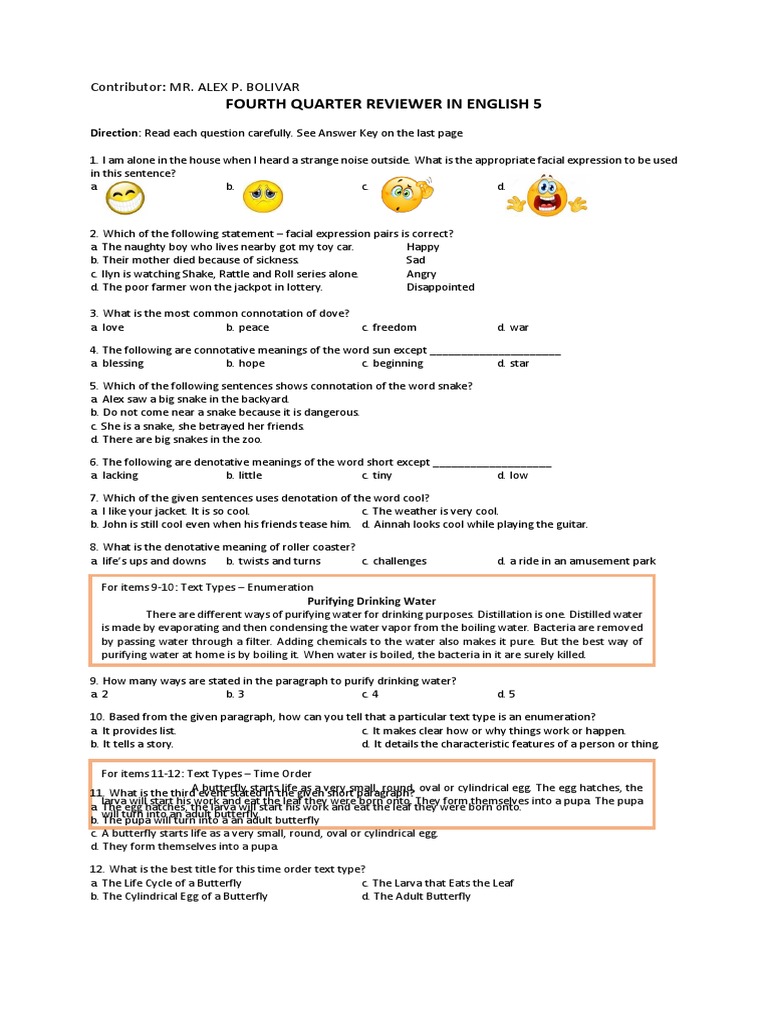 Reviewer 4th Quarter Test in English 5 | PDF | Butterfly | Distillation