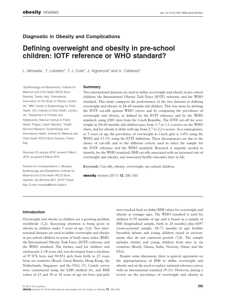 Defining Overweight and Obesity in Pre-School Children: IOTF Reference ...