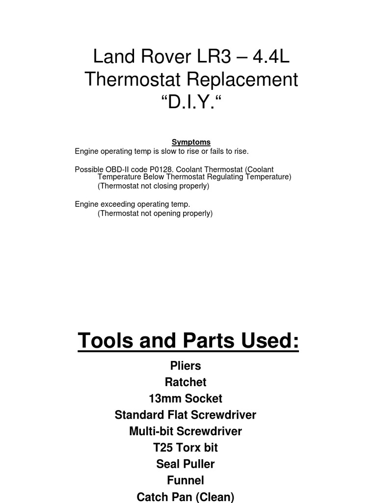 Land Rover LR3 - Thermostat Replacement DIY | PDF | Thermostat | Screw