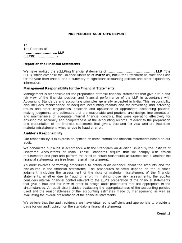 Independent Auditor'S Report: Contd 2 | PDF | Financial Audit ...