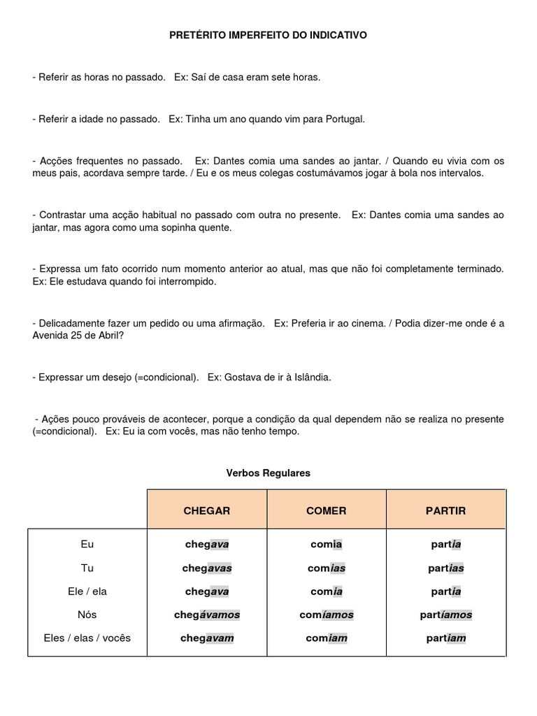 Uso do Pretérito Imperfeito em Português | PDF