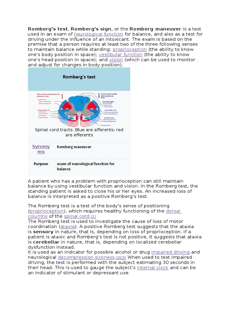 Romberg's Test: Neurological Function | PDF | Nervous System | Medicine