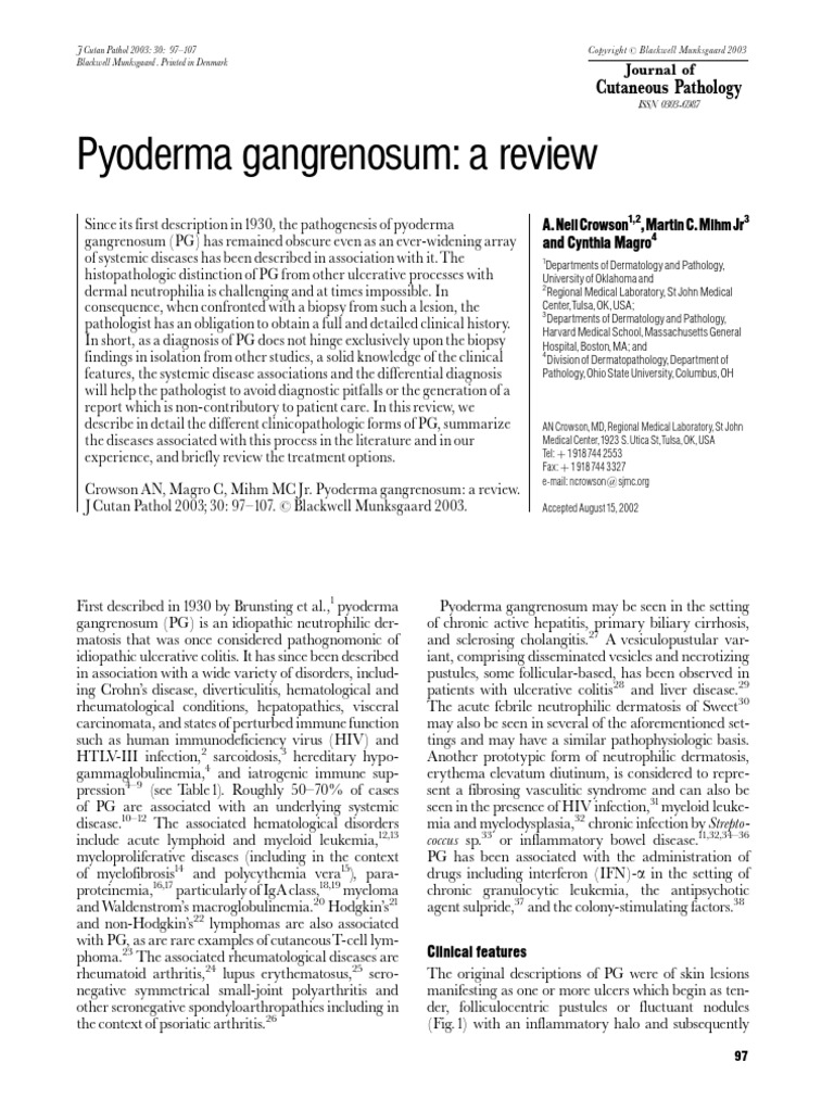 Pyoderma Gangrenosum: A Review: Cutaneous Pathology | PDF | Inflammatory Bowel Disease | Pathology
