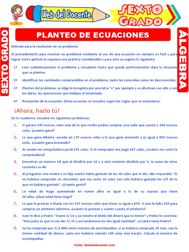 Ecuaciones Algebraicas 6to Grado Linear Equations Worksheet Gcse