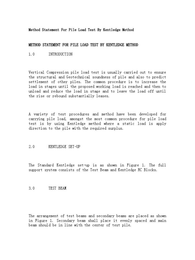 Method Statement For Pile Load Test by Kentledge M | PDF | Deep ...