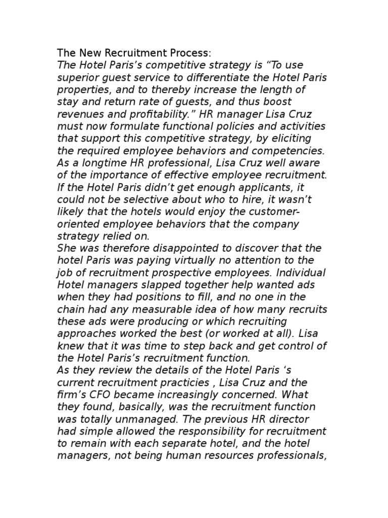 The Hotel Paris Case HRM | PDF | Human Resource Management | Recruitment