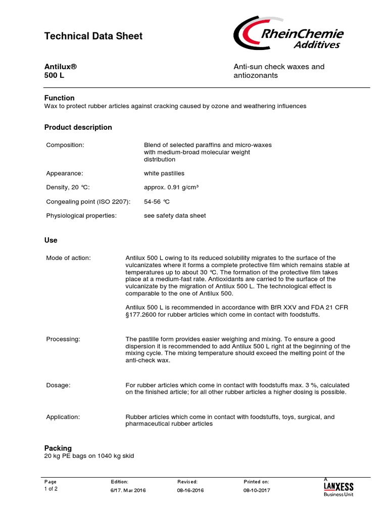 Technical Data Sheet: Antilux® 500 L | PDF | Wax | Natural Rubber
