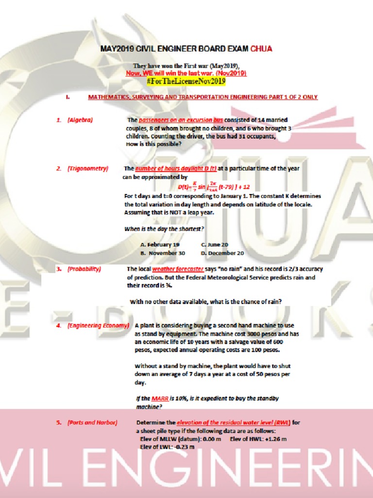 May 2019 Ce Board Exam Math Part1of2 (Chua) PDF | PDF