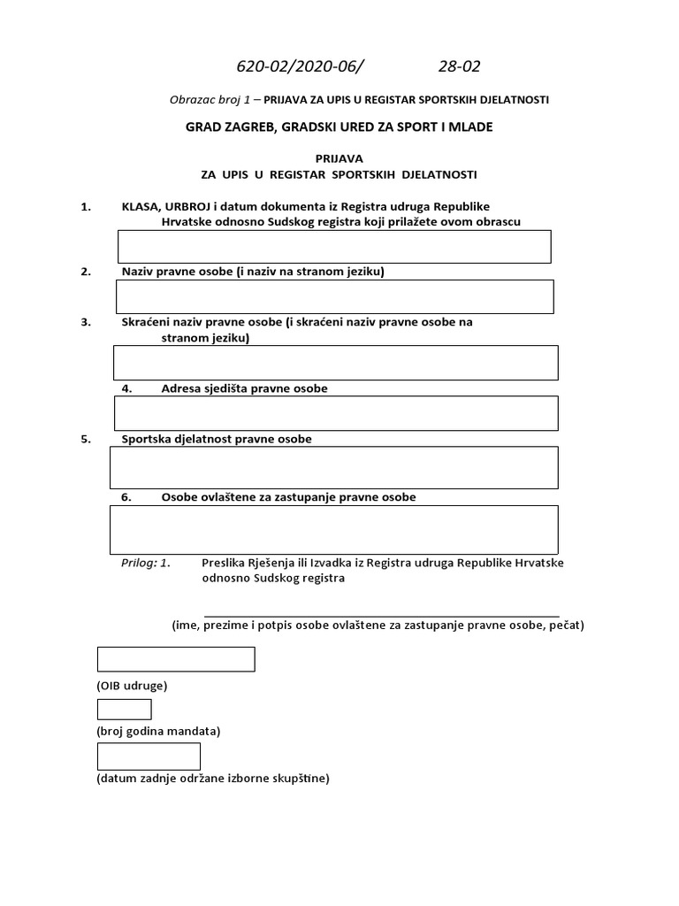 Upis U Registar OBRAZAC | PDF