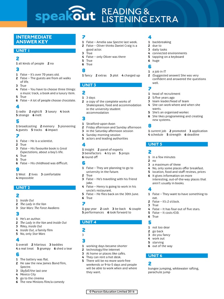 Reading & Listening Extra: Intermediate Answer Key | PDF