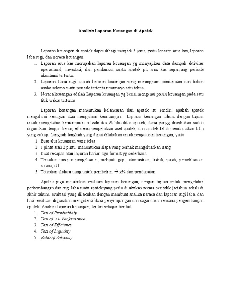 Analisis Laporan Keuangan Di Apotek | PDF
