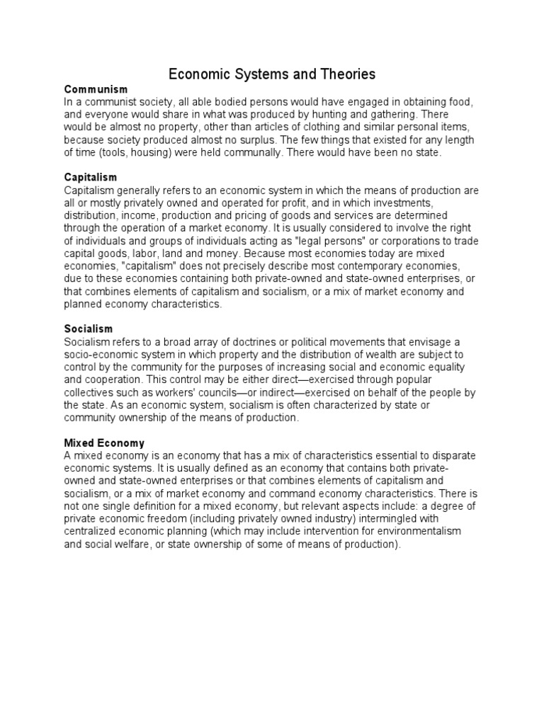Economic Systems and Theories | PDF | Economic System | Capitalism