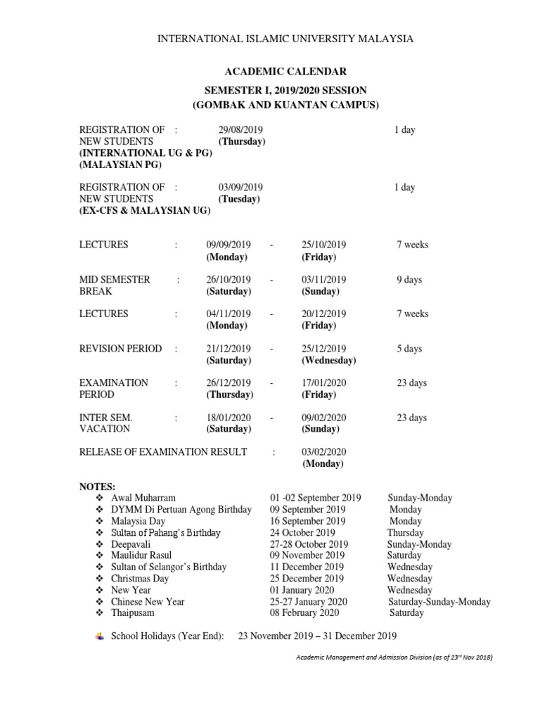 IIUM Academic Calendar 2019/2020 | PDF | Academic Term | Observances