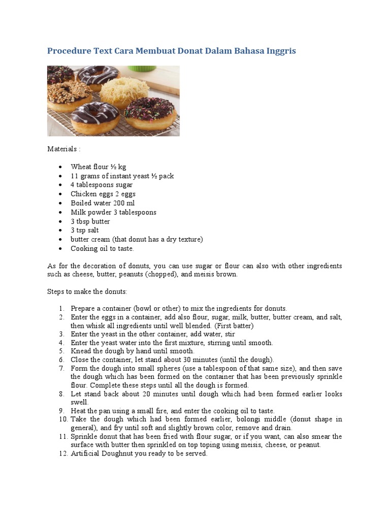 Procedure Text Cara Membuat Donat Dalam Bahasa Inggris | PDF | Dough | Cats