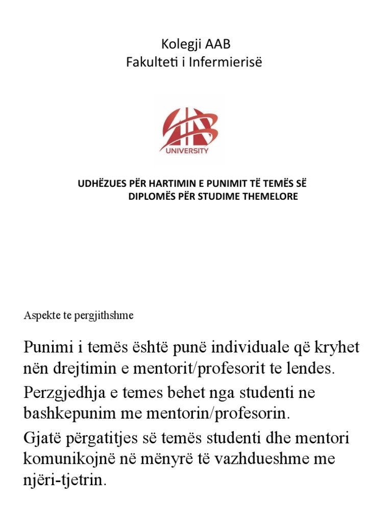 Kolegji AAB Fakulteti I Infermierisë: Udhëzues Për Hartimin E Punimit ...