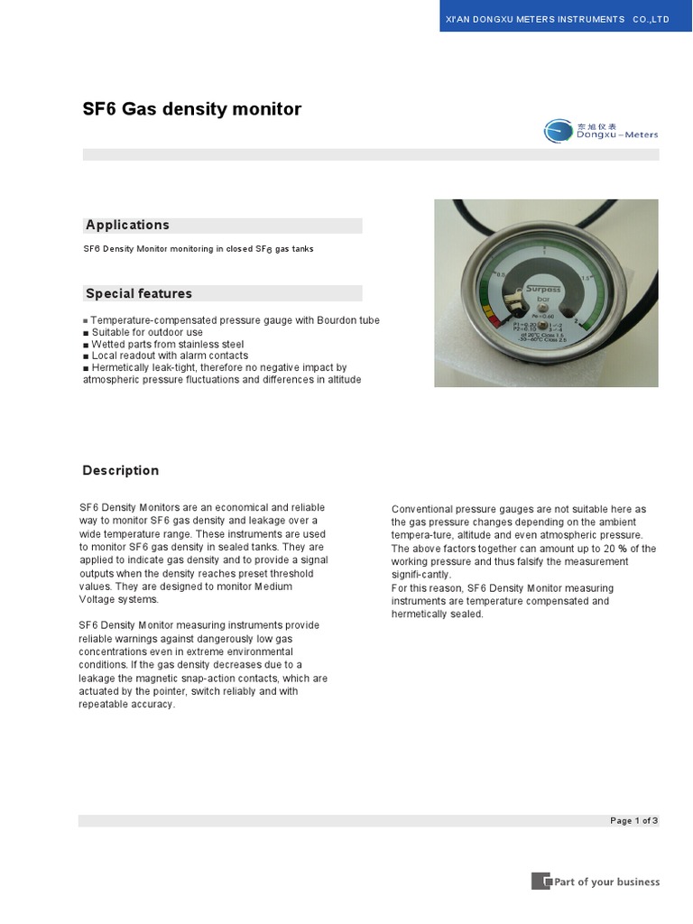 SF6 Meter Datasheet | PDF | Pressure Measurement | Manufactured Goods