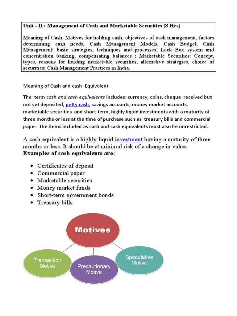 WCM - Unit 2 Cash Management | PDF | Market Liquidity | Banks