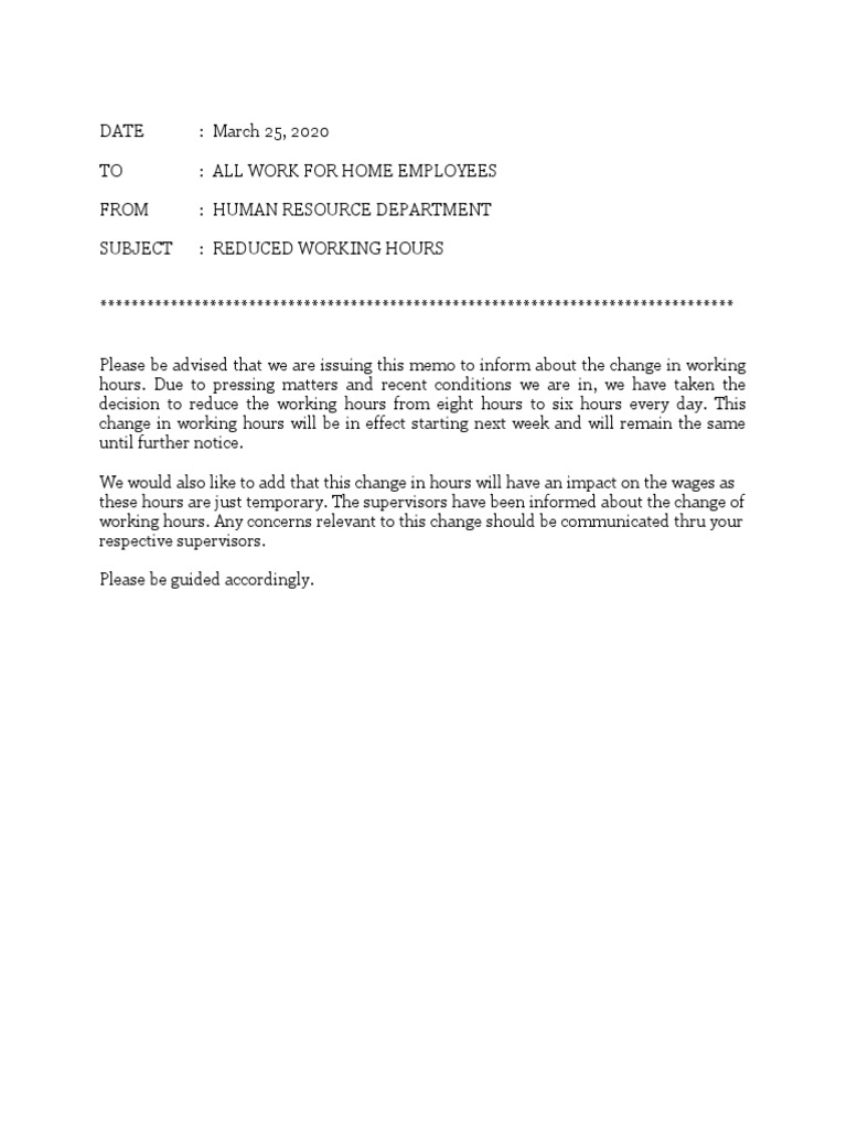 Memo Reduced WFH | PDF