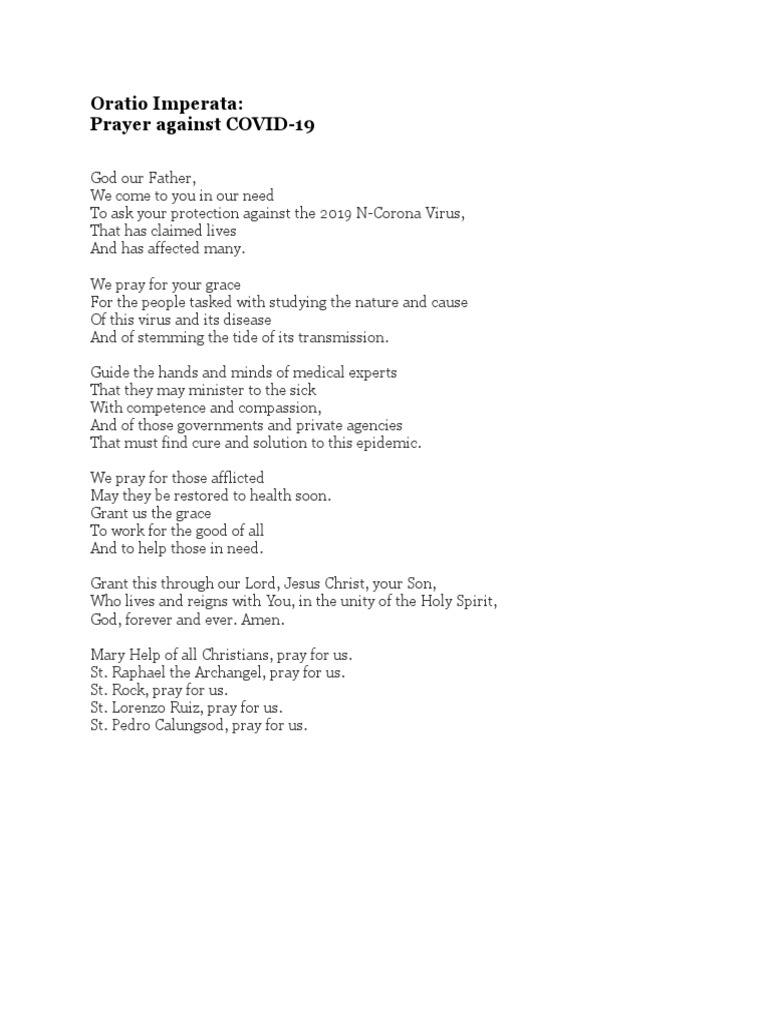 Oratio Imperata: Prayer Against COVID-19 | PDF