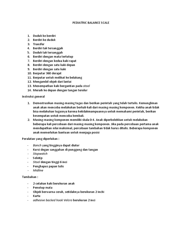 Pediatric Balance Scale | PDF