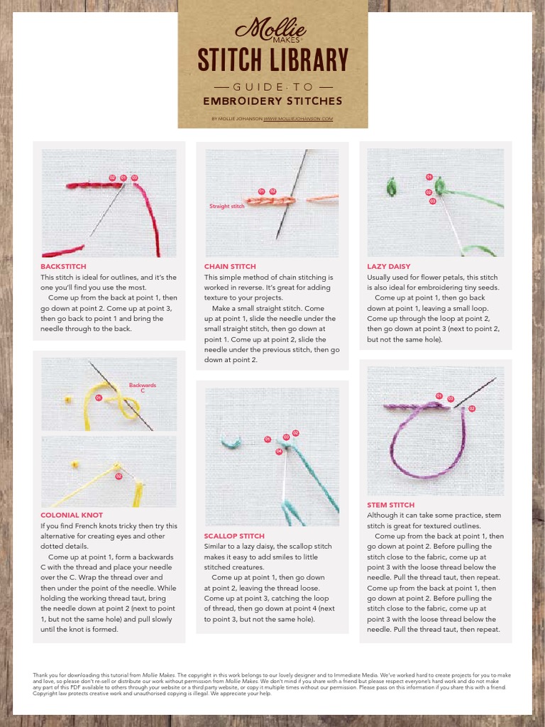 Mollie Makes Embroidery Stitch Guide PDF | Download Free PDF | Textile ...