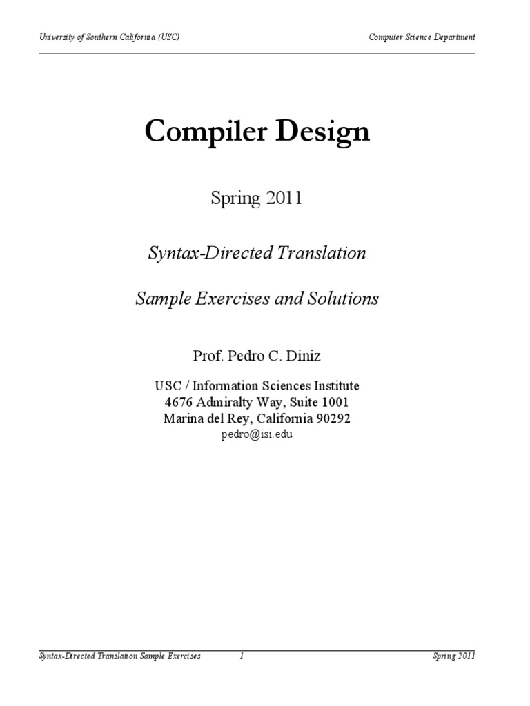 Compiler Design: Syntax-Directed Translation Sample Exercises and Solutions | PDF | Parsing ...