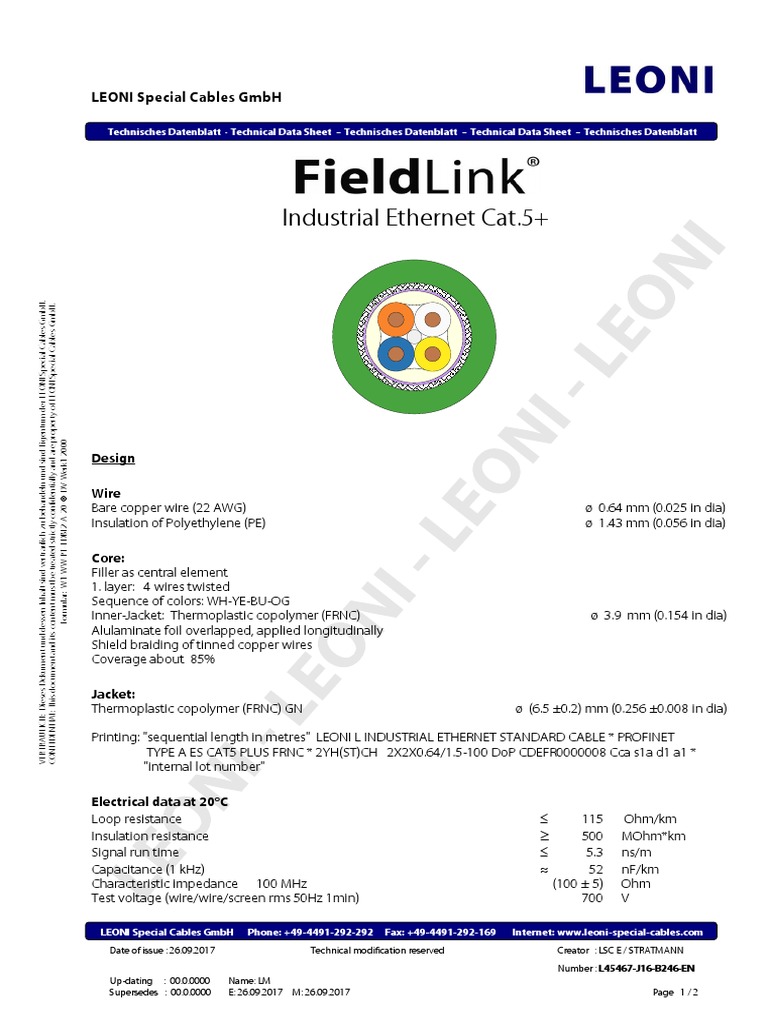 Industrial Ethernet Cat.5+: Leoni Special Cables GMBH | PDF ...