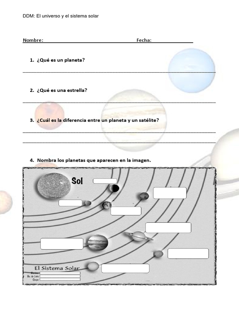 Prueba Final De Sexto Grado Planetas Sistema Solar Universo Universo Y