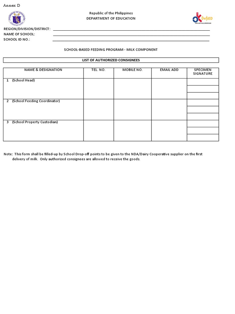 Annex DF SBFP Milk Forms 1 2 | PDF | Dairy | Business
