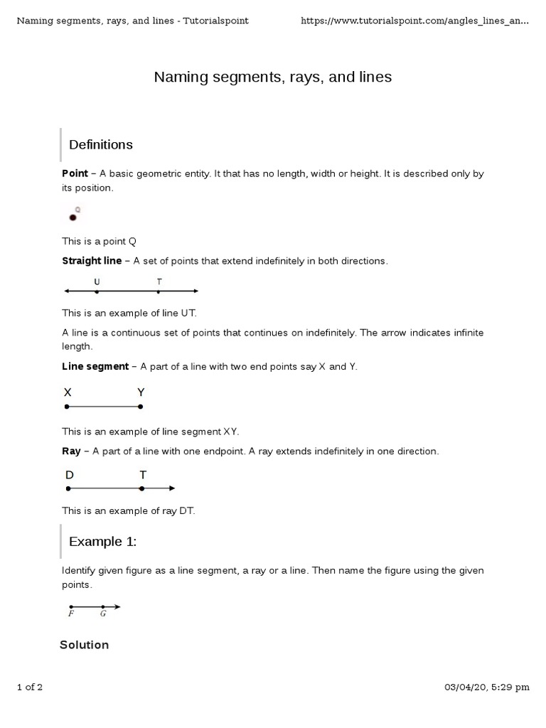 Naming Segments, Rays, and Lines: Definitions | PDF