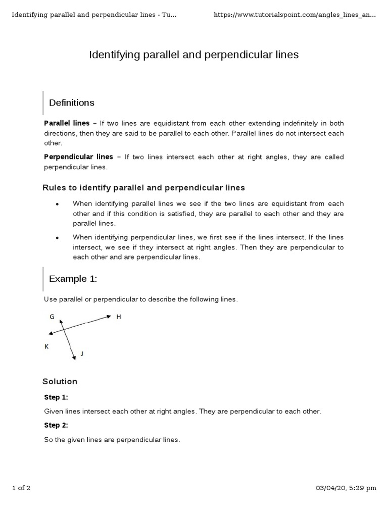 Identifying Parallel and Perpendicular Lines: Definitions | PDF
