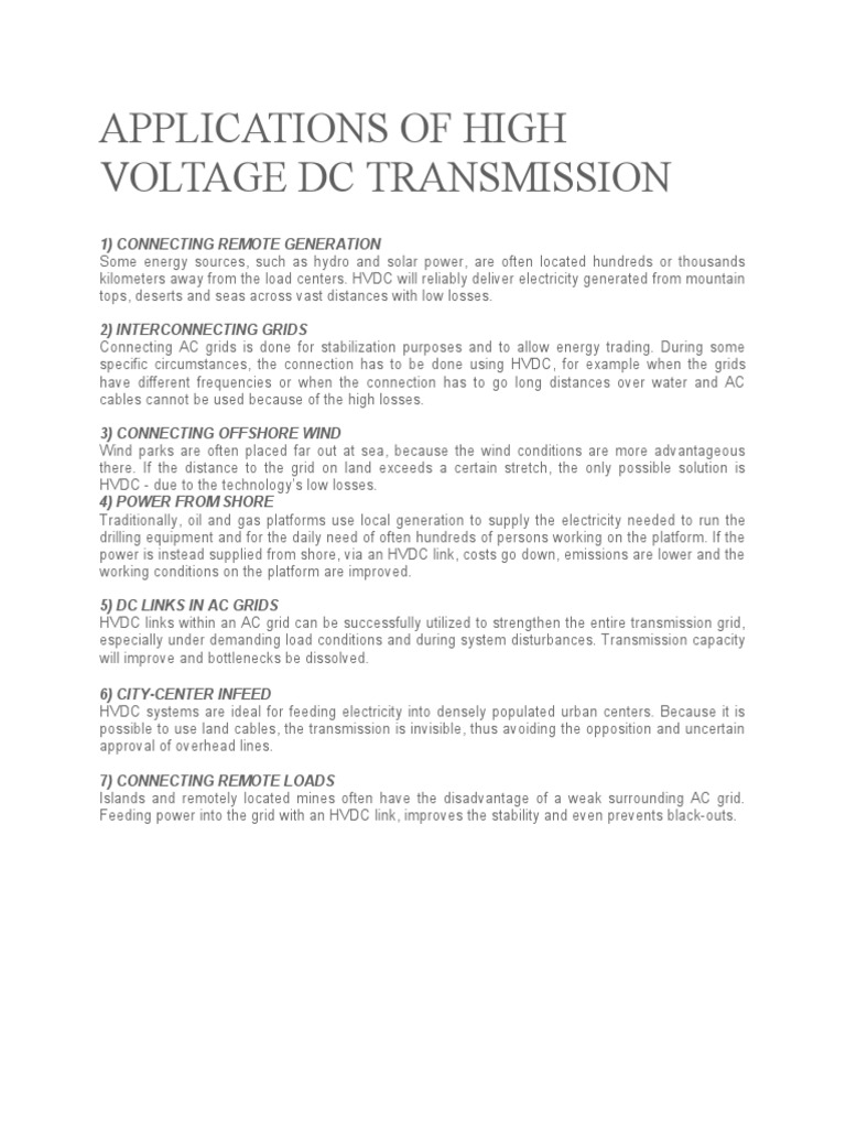 Applications of High Voltage DC Transmission: 1) Connecting Remote ...