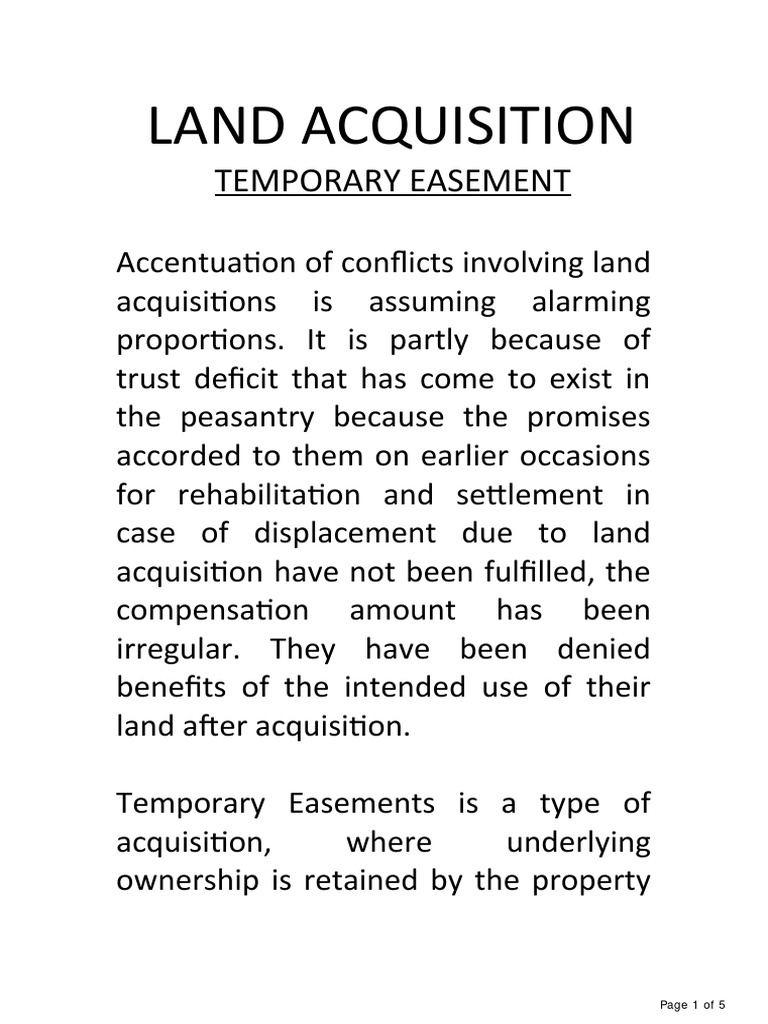 Land Acquisition: Temporary Easement | PDF | Easement | Property Law