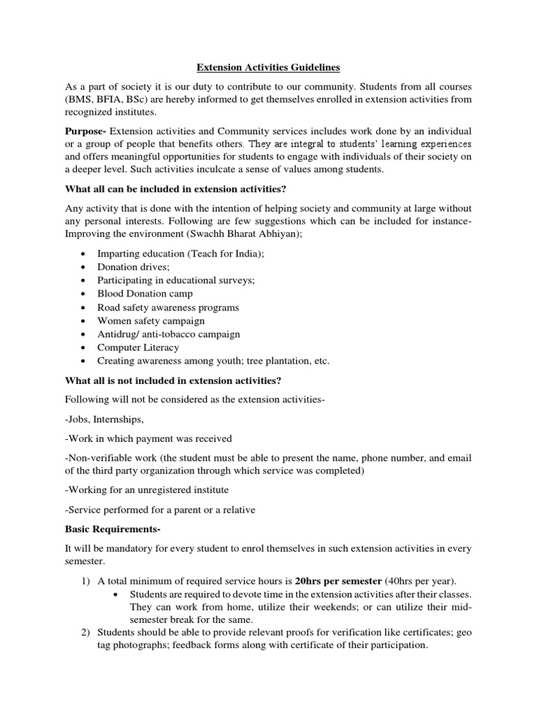 Final Guidelines For Extension Activity PDF | PDF | Behavior ...