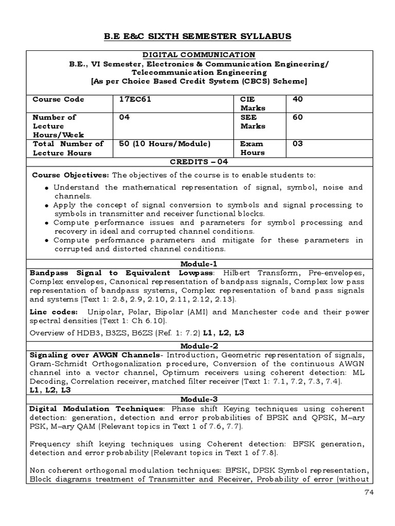 Digital Communication Course Syllabus | PDF | Telecommunications ...