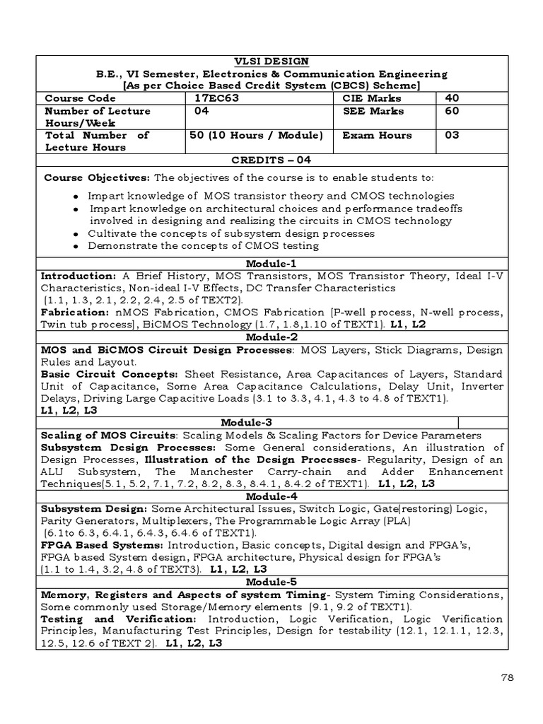 VLSI Design Course Syllabus | PDF | Cmos | Mosfet