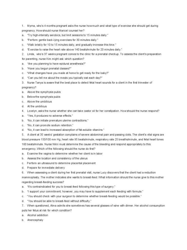 Nclex Questionaire | PDF | Pregnancy | Breastfeeding