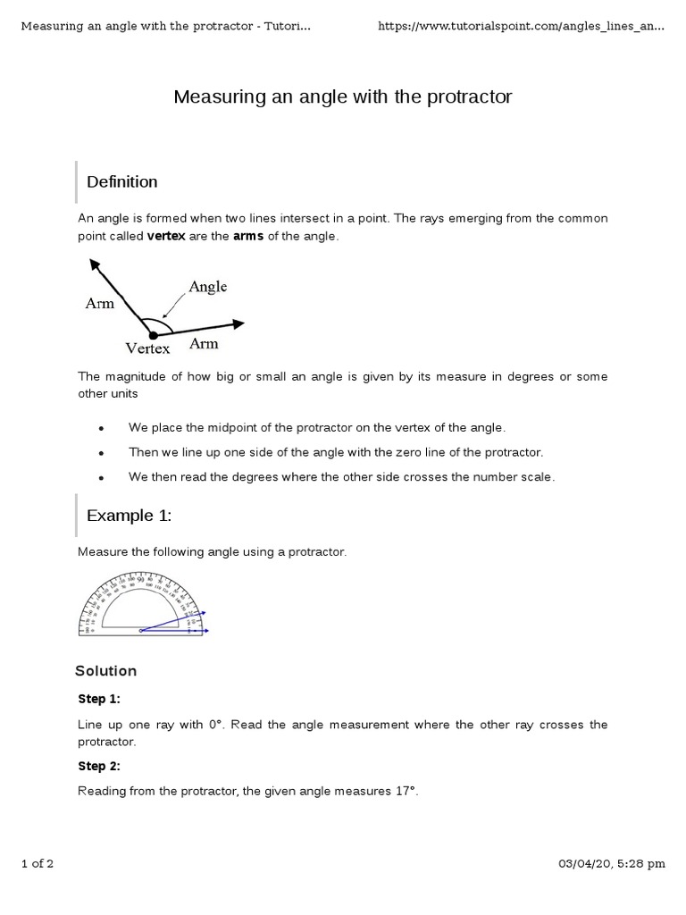 Measuring An Angle With The Protractor: Solution | PDF