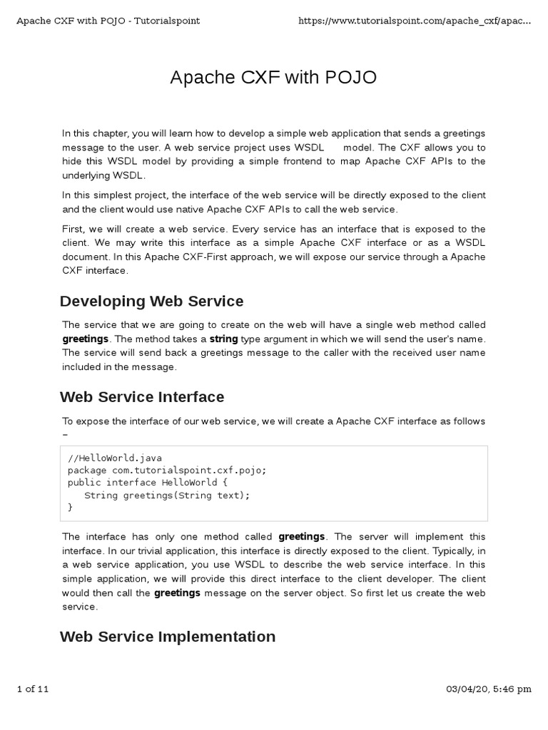 Apache CXF With POJO: Developing Web Service | PDF | Application Programming Interface ...