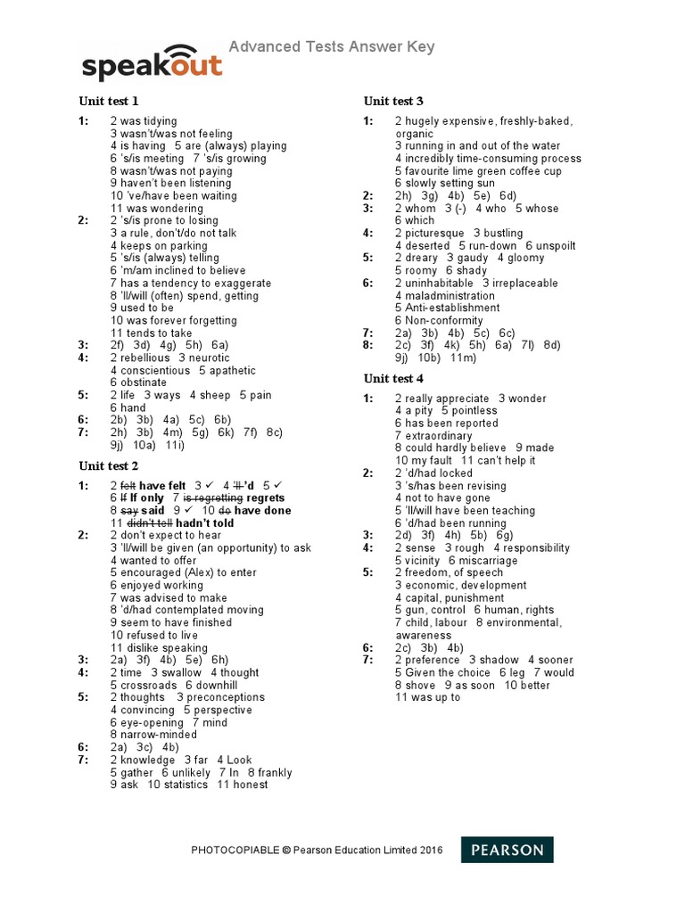 Advanced Tests Answer Key: Unit Test 1 Unit Test 3 | PDF | Fast Food ...