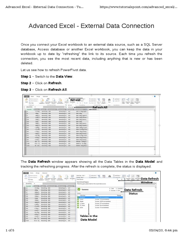 External Data Connection PDF Microsoft Excel Data Management