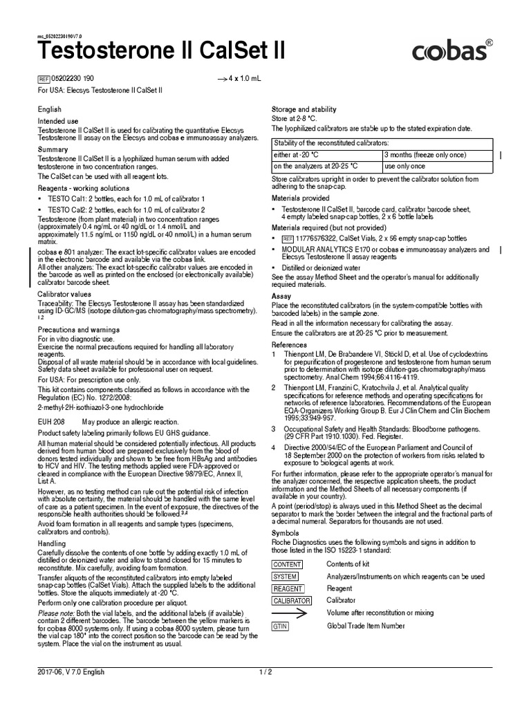 Testosterone Ii Calset Ii: Please Note: Both The Vial Labels, and The ...