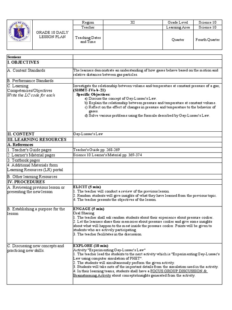 I. Objectives: Write The LC Code For Each | PDF | Gases | Teachers