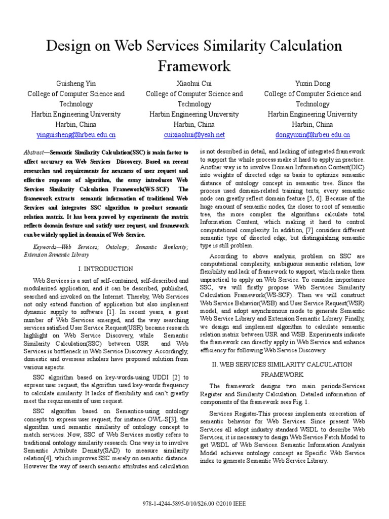 Web Service Similarity Calculation Pdf Semantic Web Semantics