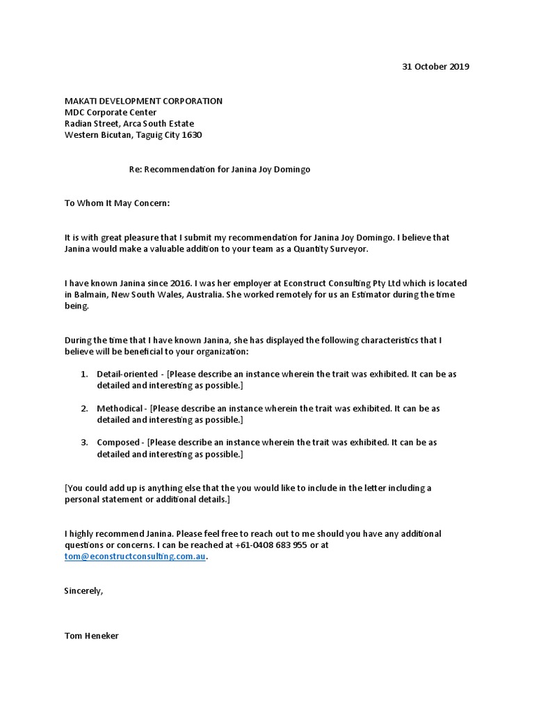 Sample Recommendation Letter | PDF