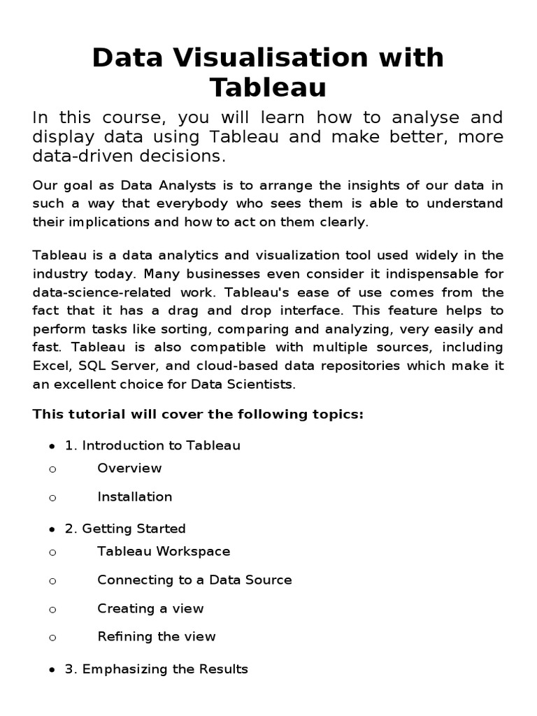 Data Visualisation With Tableau | PDF | Databases | Microsoft Excel