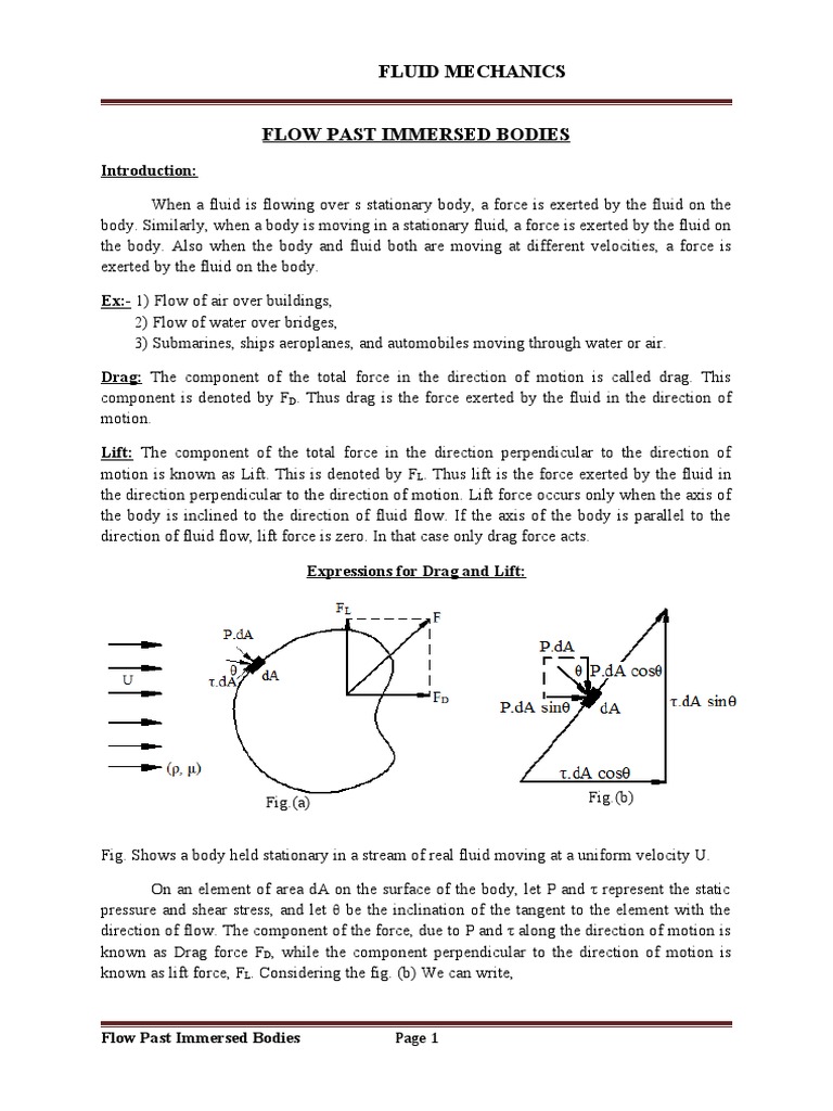 Forces on Immersed Bodies: Calculating Drag and Lift | PDF | Lift (Force) | Drag (Physics)