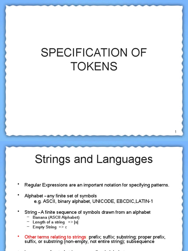 Specification Of Tokens Pdf String Computer Science Regular Expression