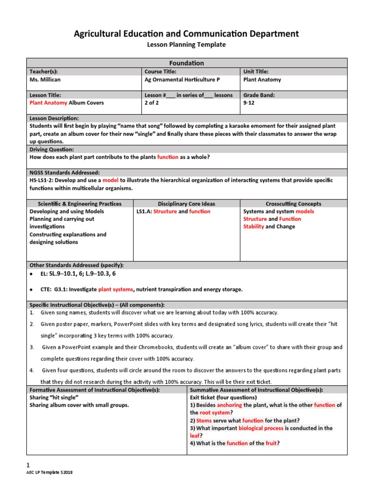 Plant Anatomy Lesson Plan | PDF | Microsoft Power Point | Teachers