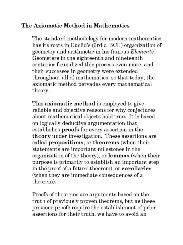 The Axiomatic Method in Mathematics | Download Free PDF | Mathematical ...